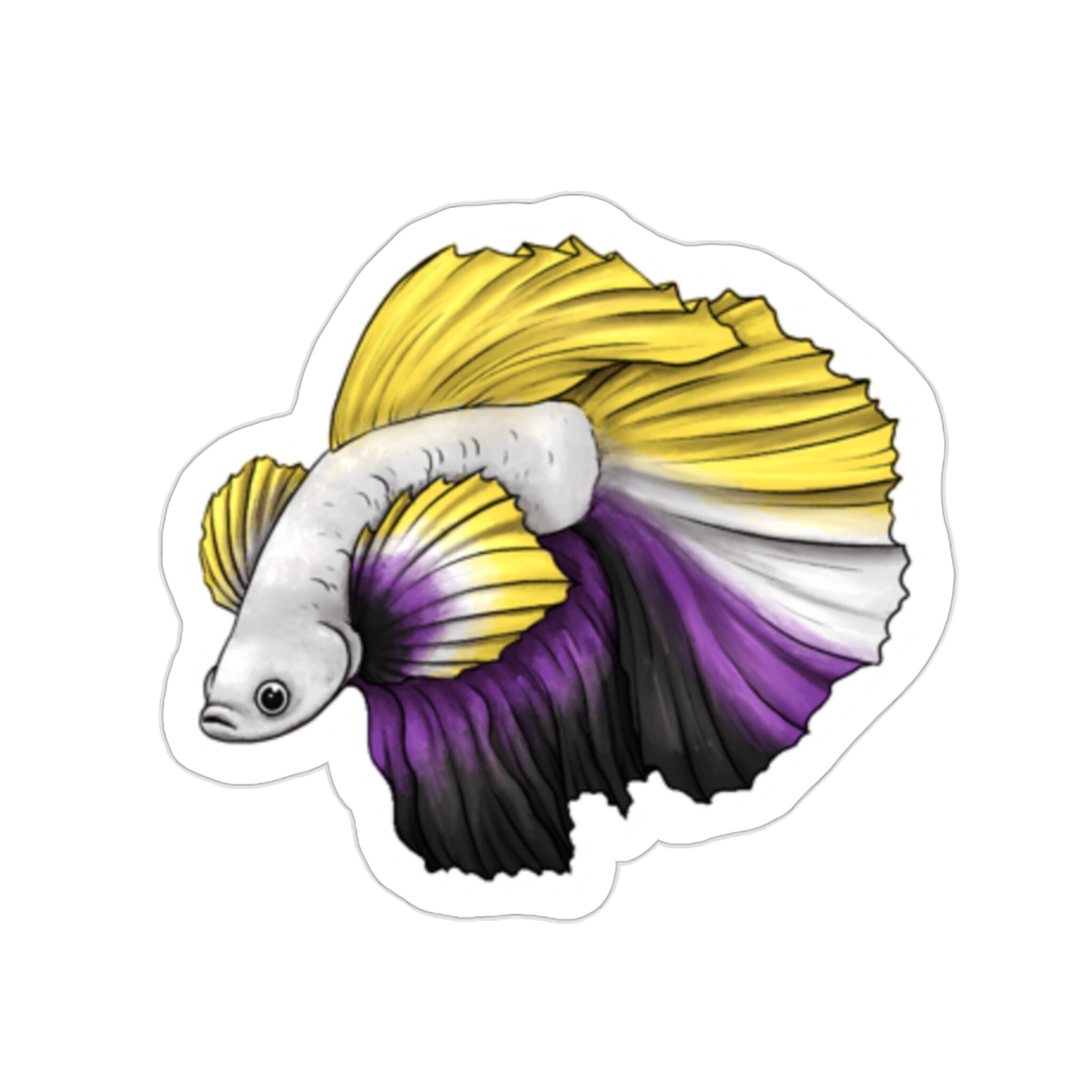 Non-binary Pride Betta Fish Sticker Queer Flag Pet Animal Print Gay ...