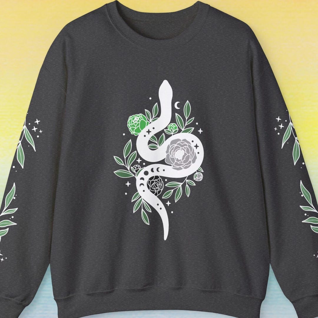 Subtle Aro Pride Snake & Flowers Unisex Heavy Blend Crewneck Sweatshirt ...