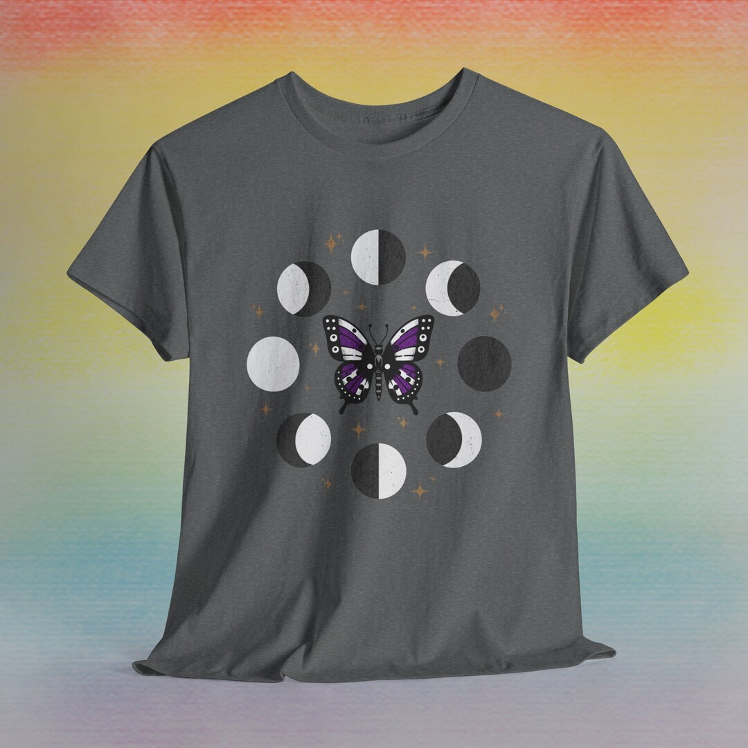 Subtle Ace Butterfly Moon Phases Graphic Tee Shirt Asexual Crew Neck ...