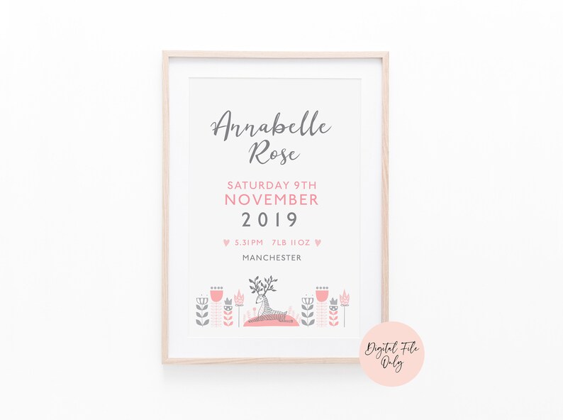 Personalised New Baby Printable New Baby Girl Print Birth - Etsy
