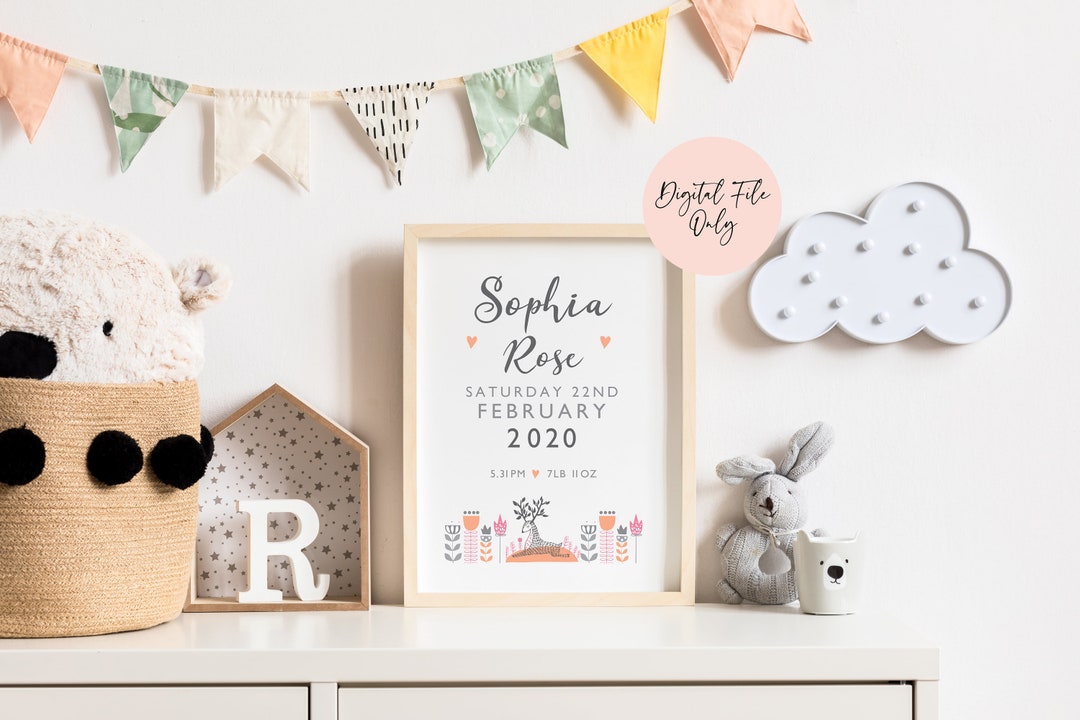 Personalised New Baby Printable New Baby Girl Print Birth - Etsy