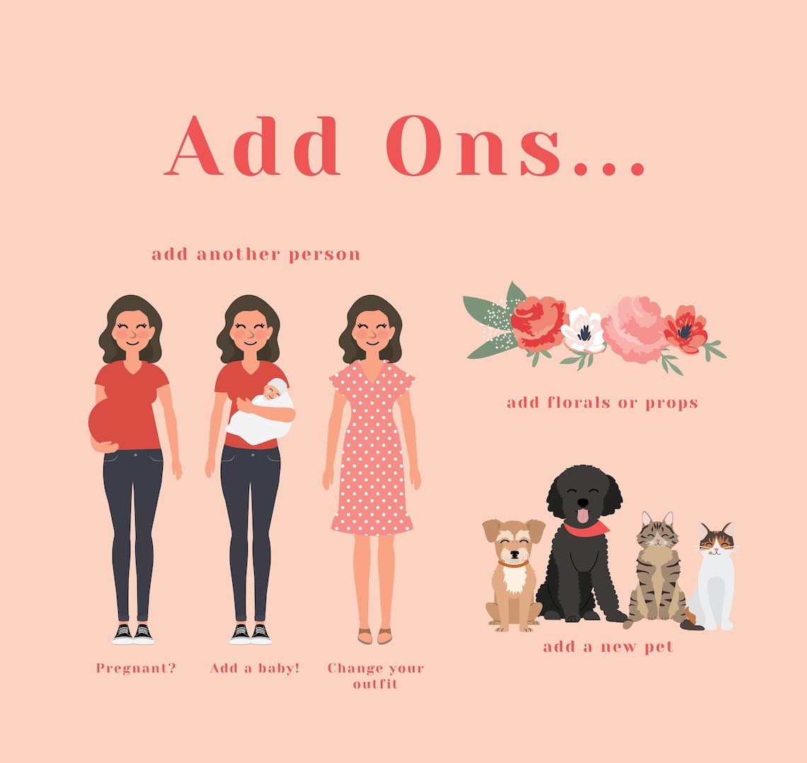 Family Portrait Add Ons / Character Add on / Add Child or Pet - Etsy