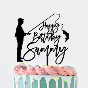 Fishing Cake Topper Fishing Wooden Birthday Cake Topper - Etsy