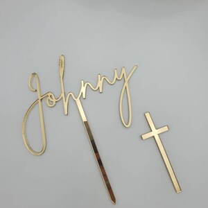 Thin Cross Cake Charm Name Acrylic Cross Topper Christening - Etsy