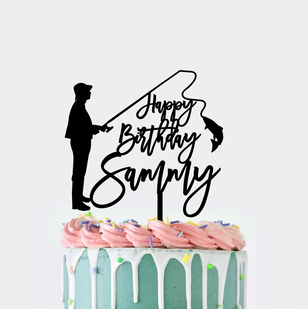 Fishing Cake Topper Fishing Wooden Birthday Cake Topper - Etsy