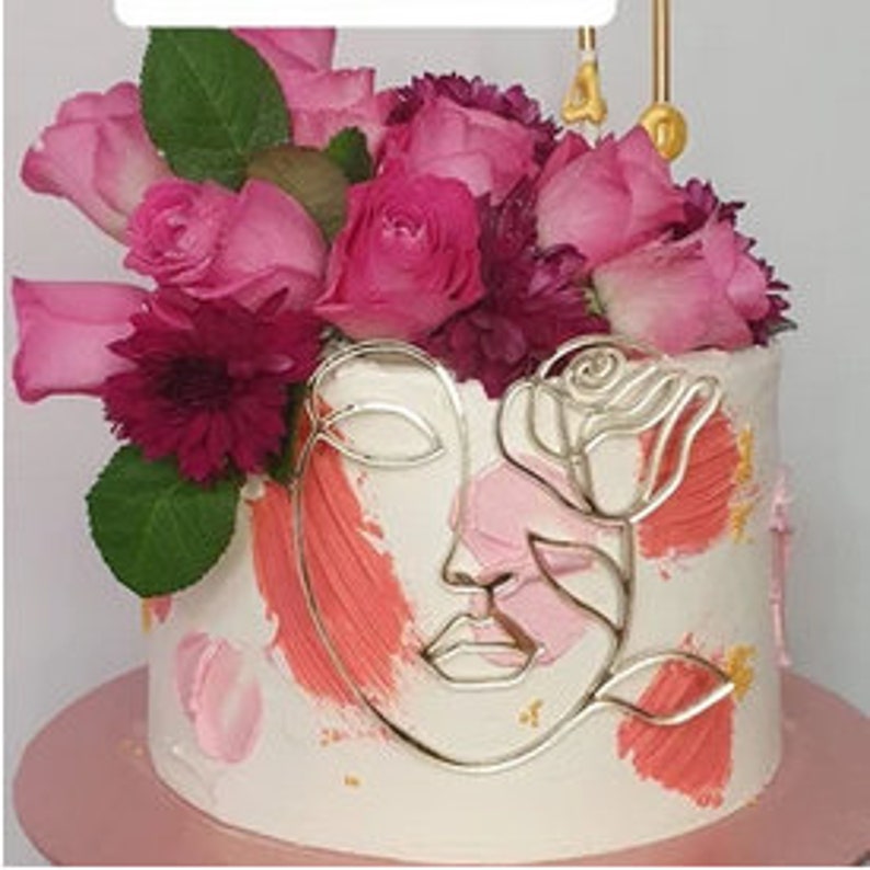 Birthday Girl Line Art Face Topper Woman Mirror Cake Charm - Etsy