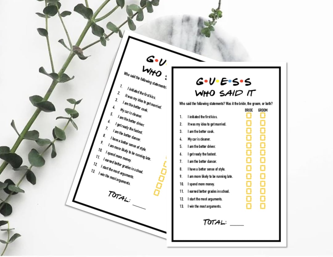 Friends Themed DIGITAL DOWNLOAD Guess Who Said It Friends Themed Bridal ...