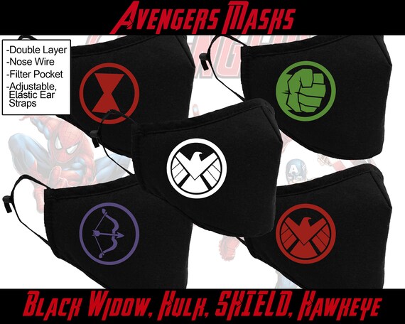 Marvel Avengers Masks Black Widow Hulk Hawkeye SHIELD | Etsy