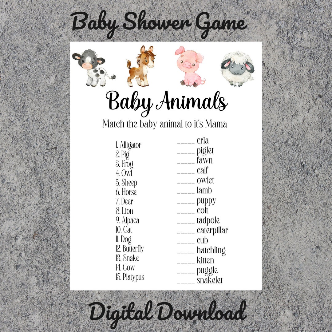 Baby Shower Game, Farm Animals, Match the Mama (digital Download) - Etsy