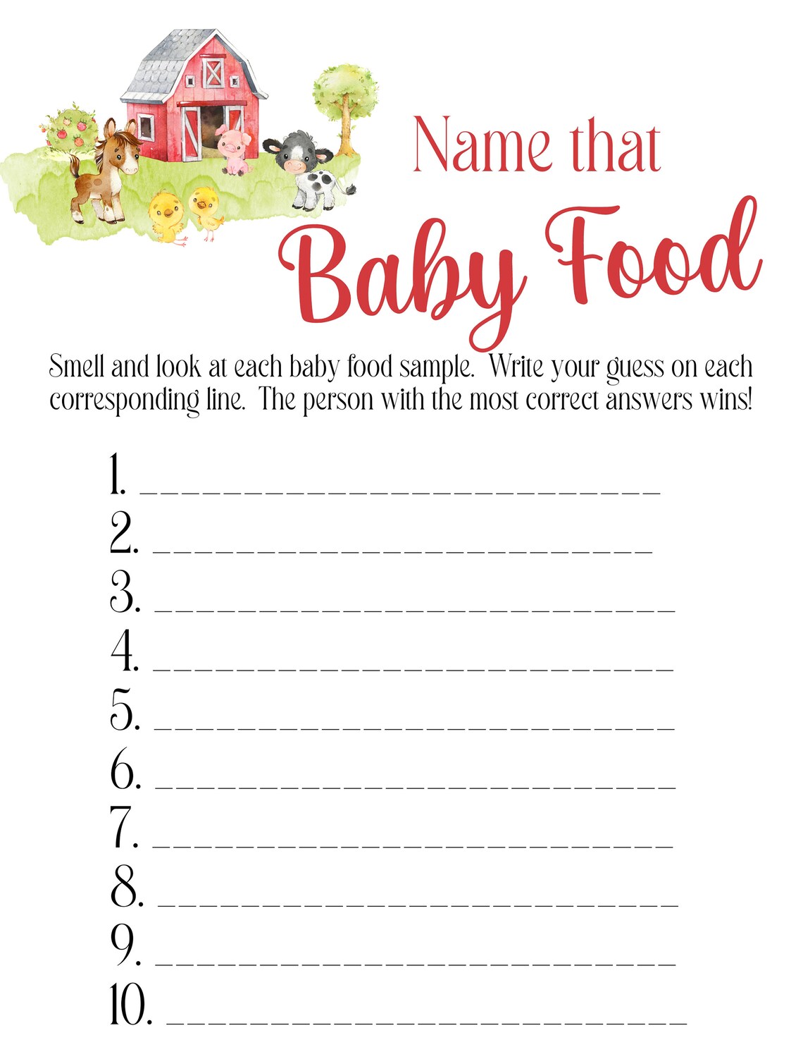Farm Animal Baby Shower Games Barnyard Printable What's | Etsy