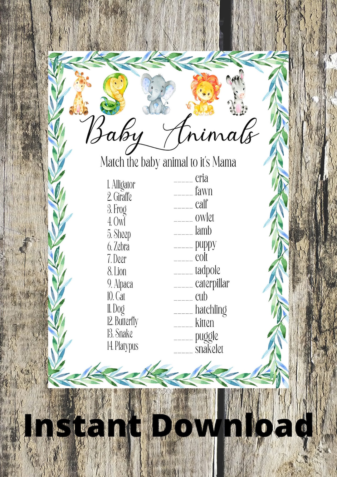 Baby Shower Games, Printable, Name That Baby Animal Game, Jungle Safari ...
