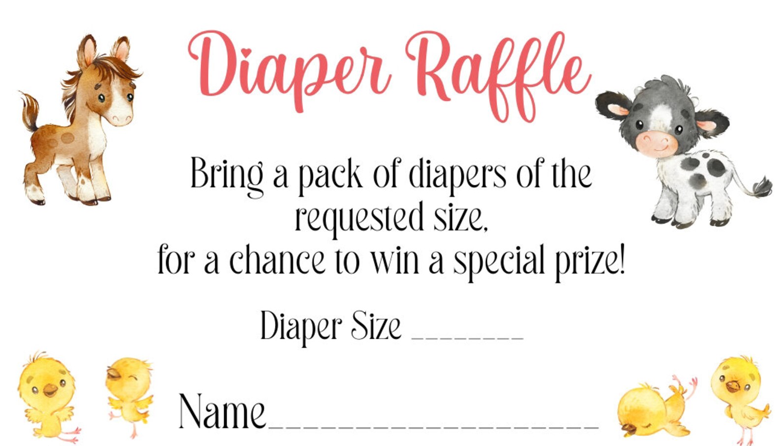 Printable Baby Shower Diaper Raffle Farm Animal Baby Shower - Etsy