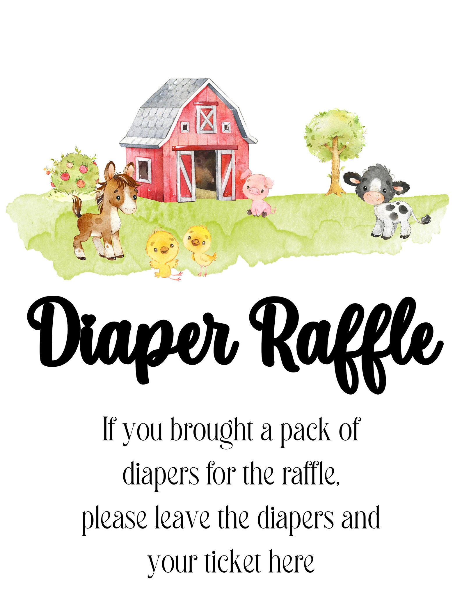 Printable Baby Shower Diaper Raffle, Farm Animal Baby Shower, Digital ...