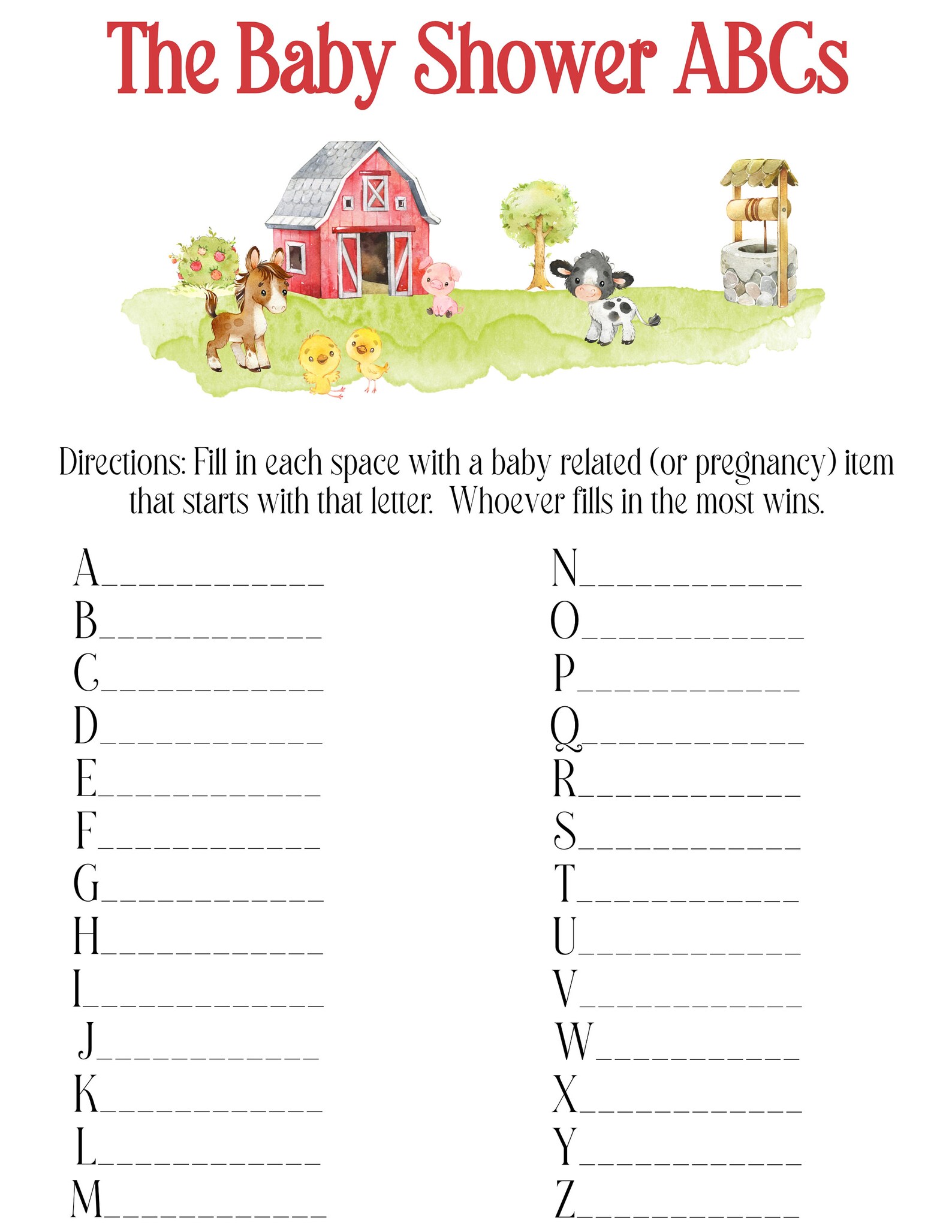 Farm Animal Baby Shower Games Barnyard Printable What's - Etsy