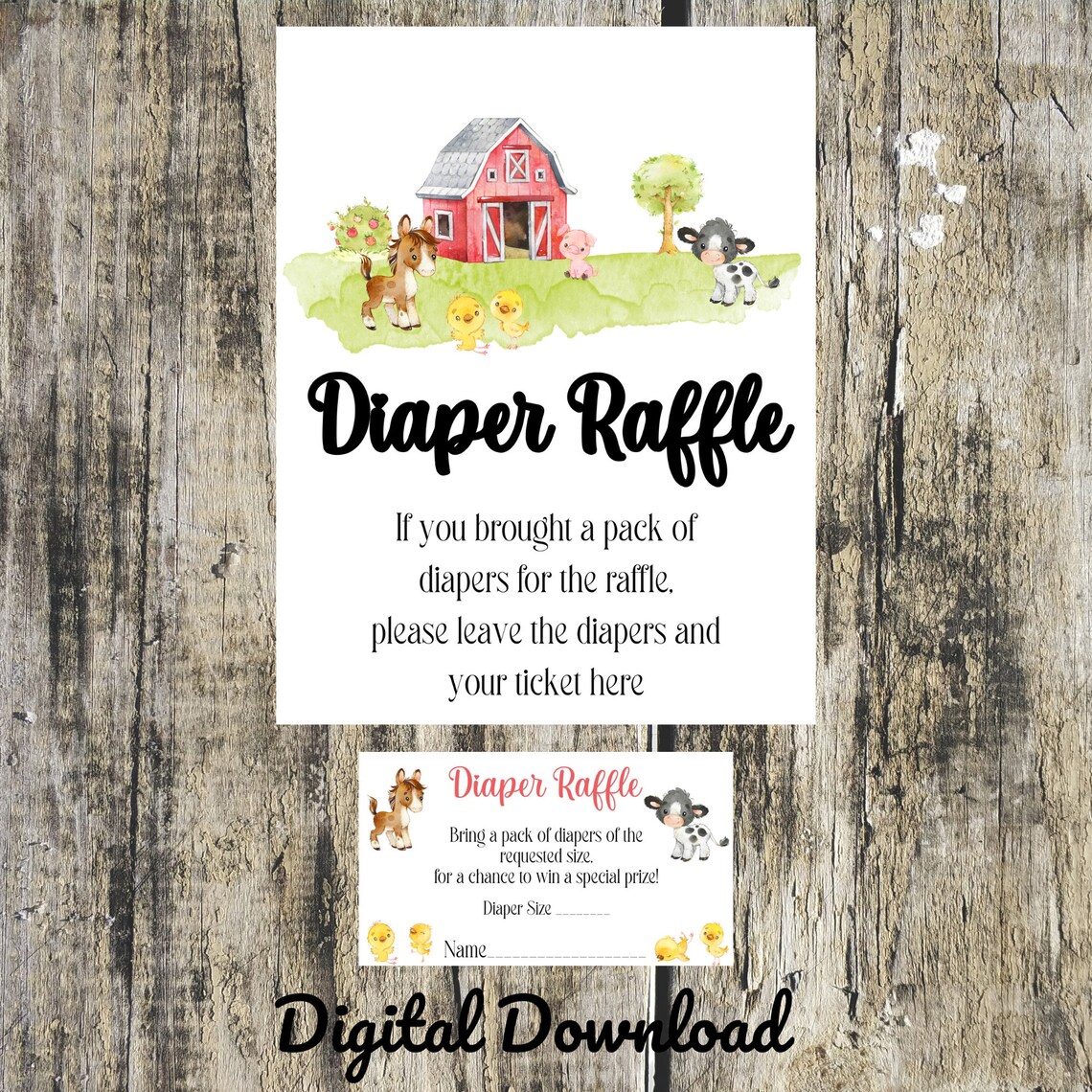 Printable Baby Shower Diaper Raffle Farm Animal Baby Shower - Etsy