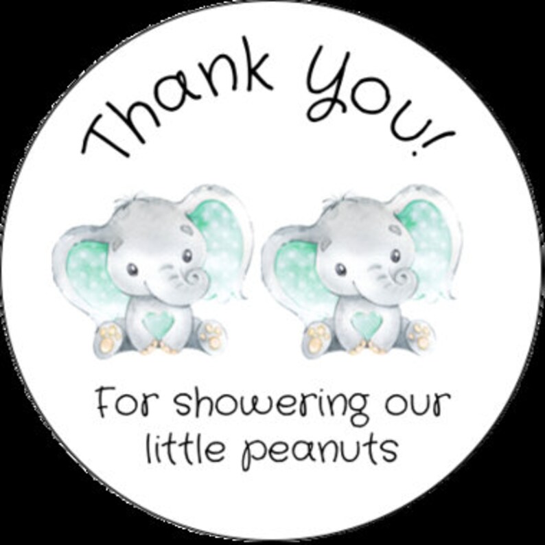 Little Peanuts Baby Shower Thank You Stickers, Green Elephant (digital ...