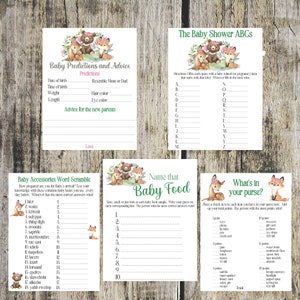 Baby Shower Game Bundle, Woodland Girl Animals, What's in Your Purse ...