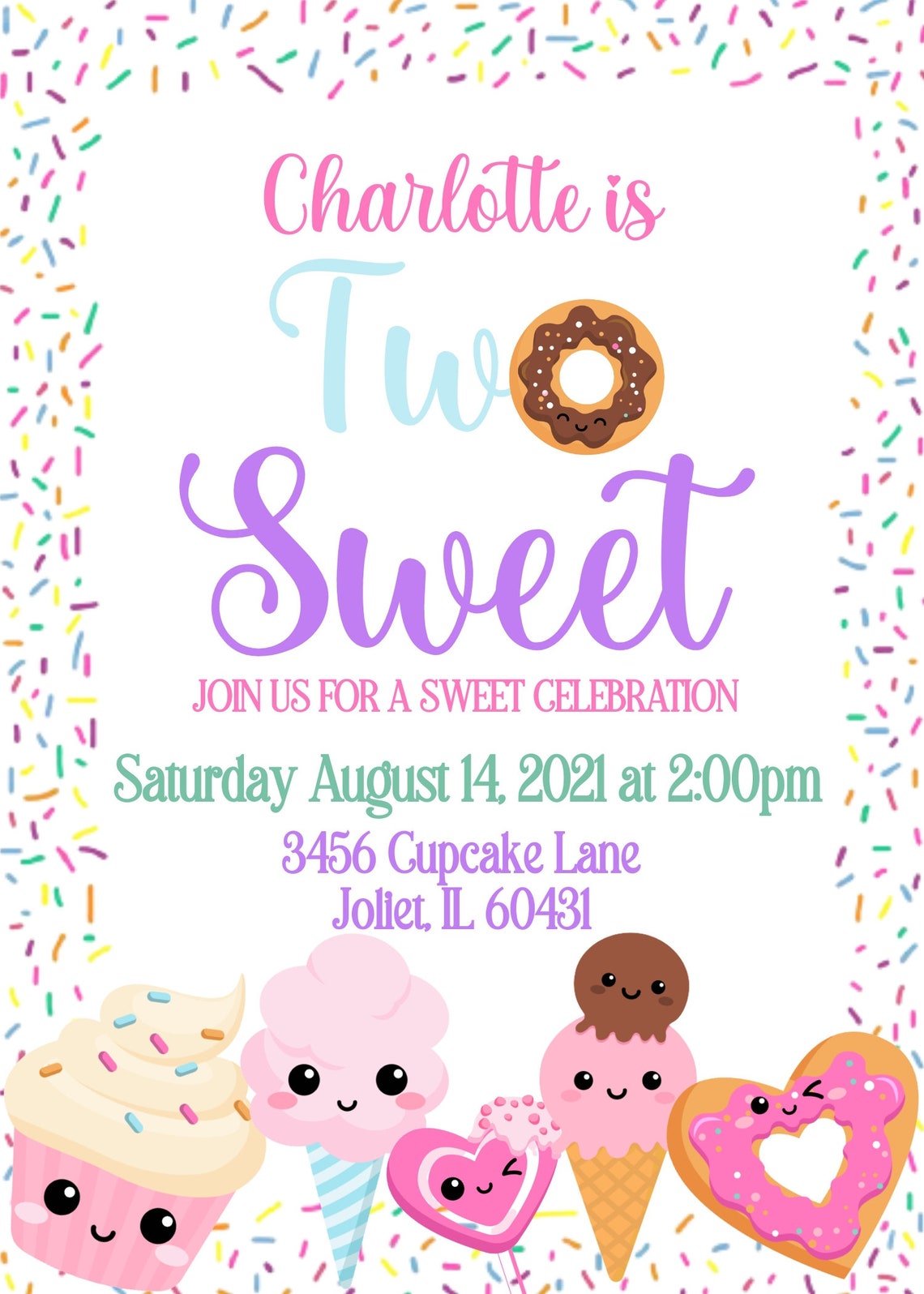 Two Sweet Birthday Printable Invitation 2nd Birthday Donut Etsy