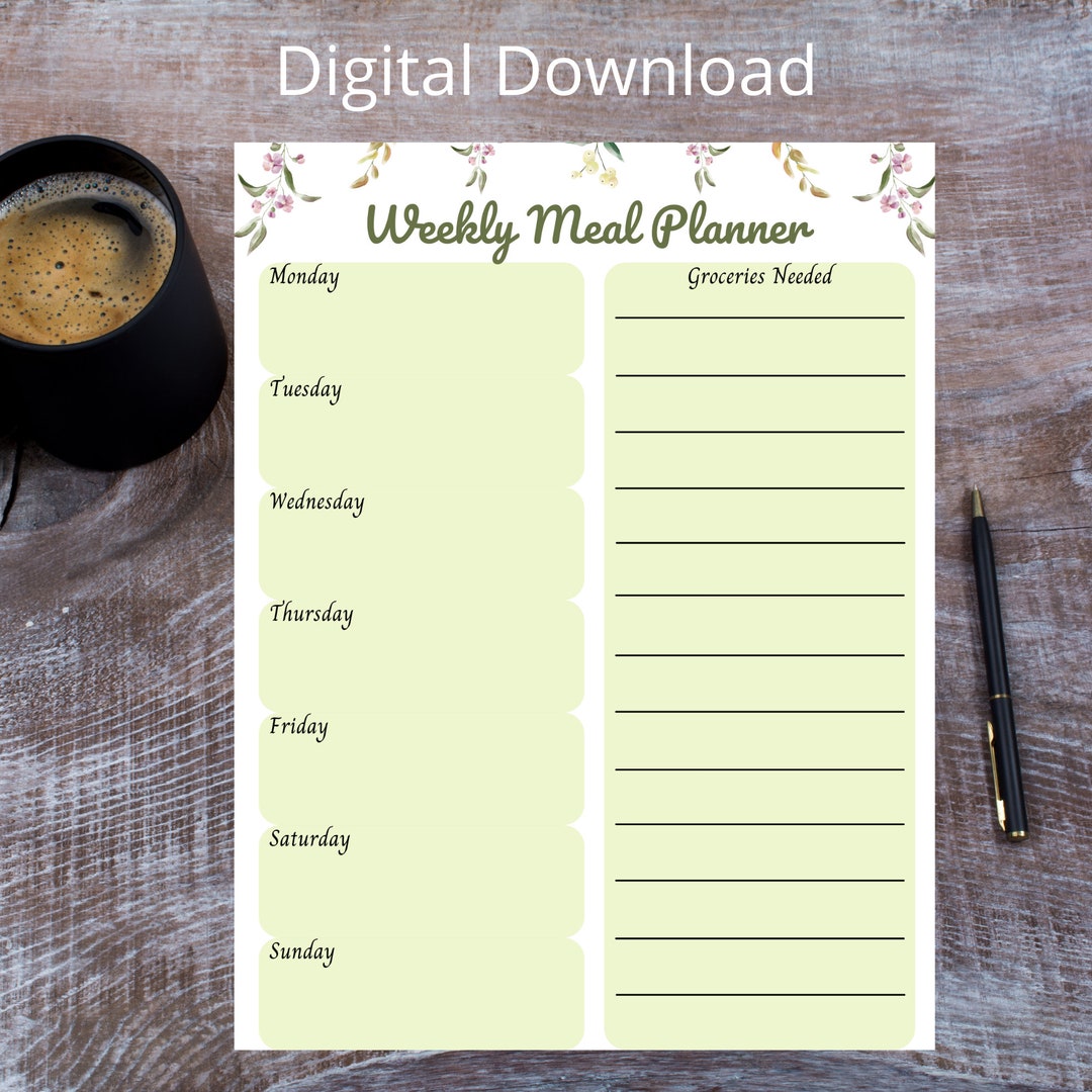 Simple Weekly Meal Planner Printable (PDF Download) - Etsy