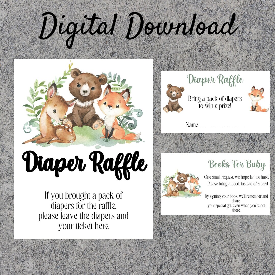 Printable Baby Shower Diaper Raffle and Books for Baby Card Bundle ...