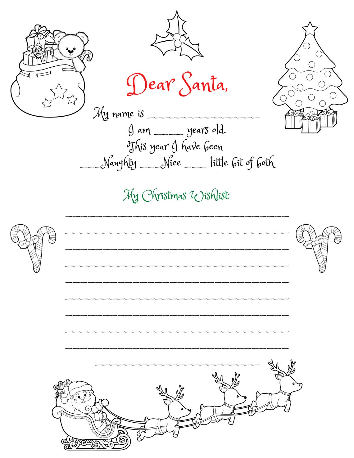 Dear Santa Letter Printable Coloring Page Digital Download - Etsy