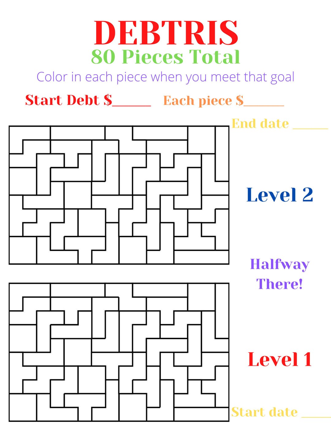 Printable Debt Payoff Tracker, Debt Free, Debtris - Etsy