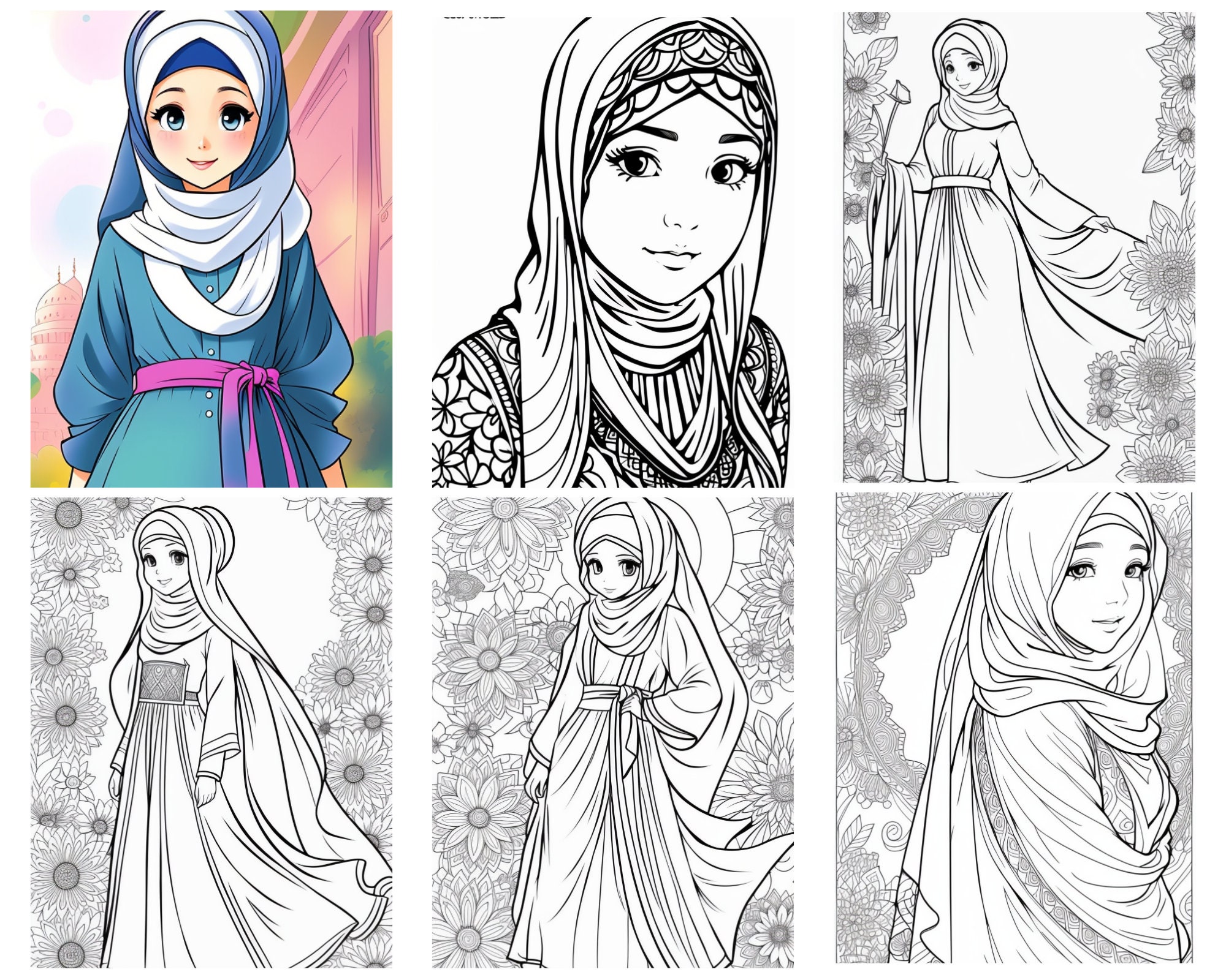 Muslim Hijab Girls Coloring Book Beautiful Colouring Pages Of Muslim ...