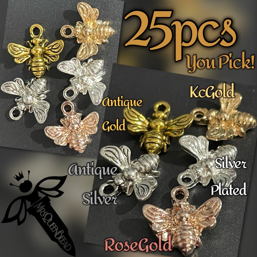 25 Pc Lot of Small Bee Charms Pendants DIY Rose Gold Silver Antique You ...
