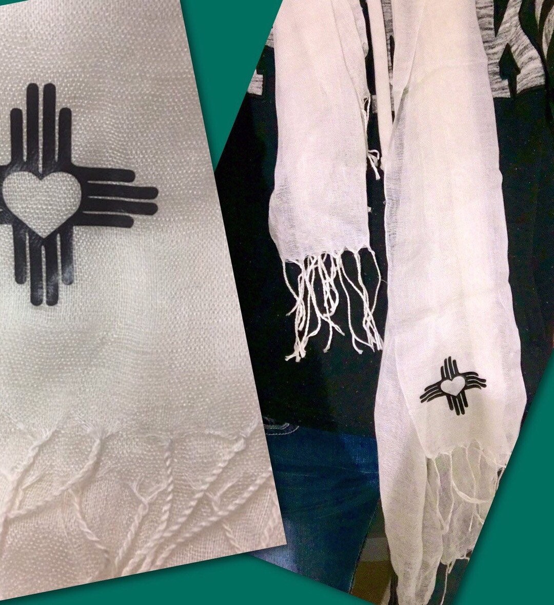 Black Heart Zia Symbol Scarf New Mexico NM Lightweight Scarves Wrap off ...