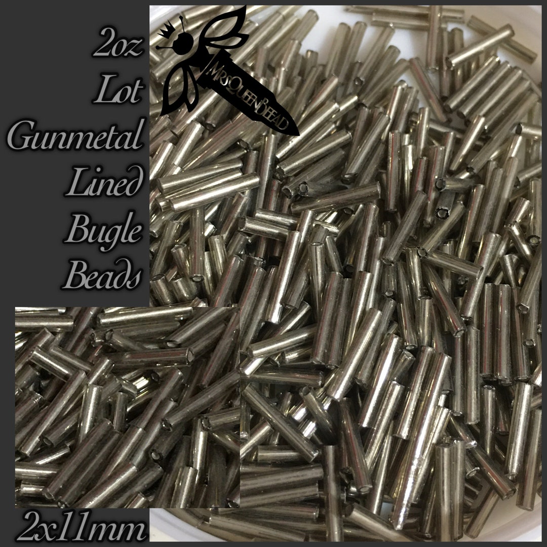 2oz Gorgeous Loose Glass Bugle Beads Lot Gunmetal Lined 2x11mm Long ...