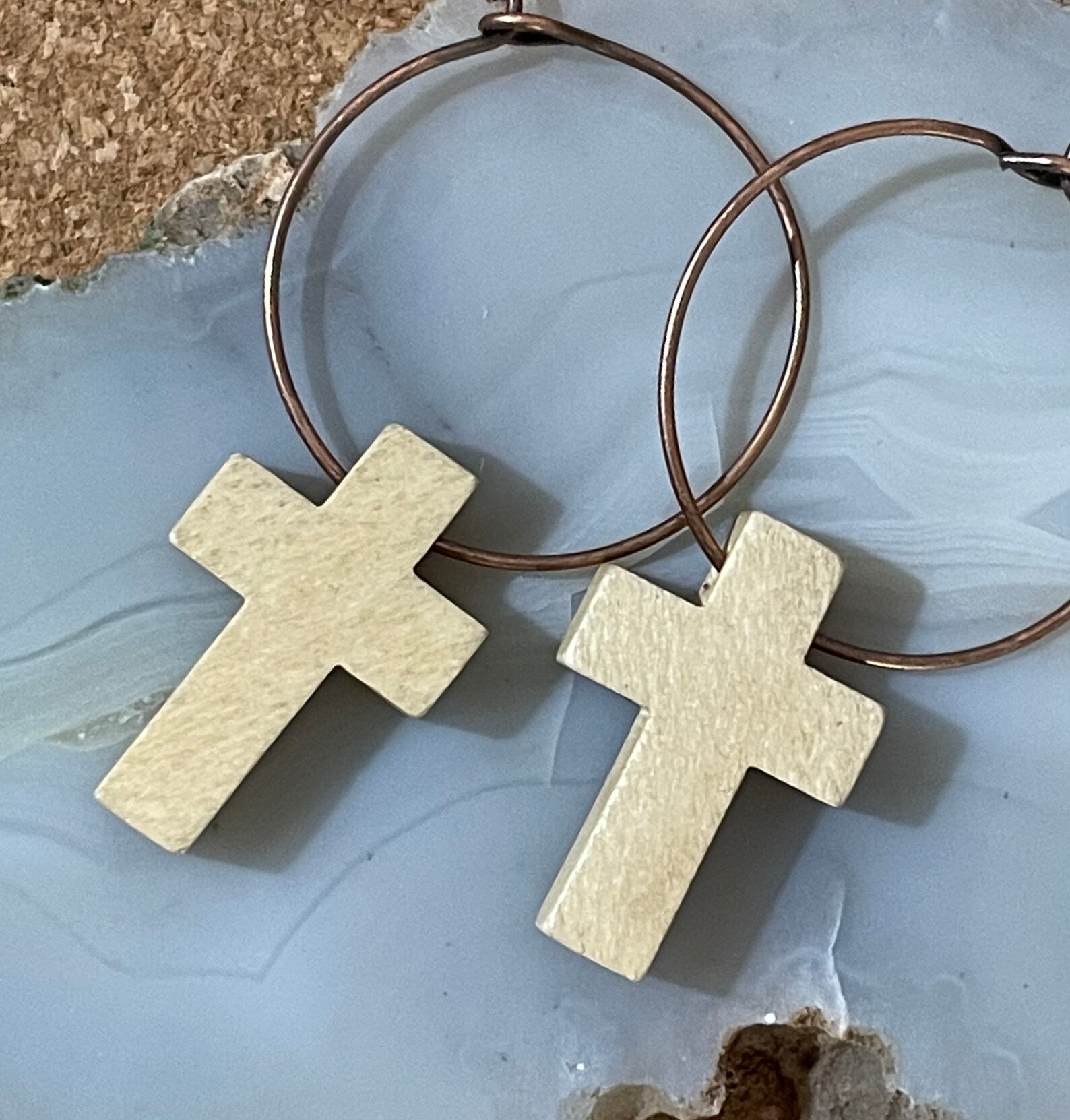Wooden Cross Hoop Earrings 3 Types to Choose From Simple - Etsy