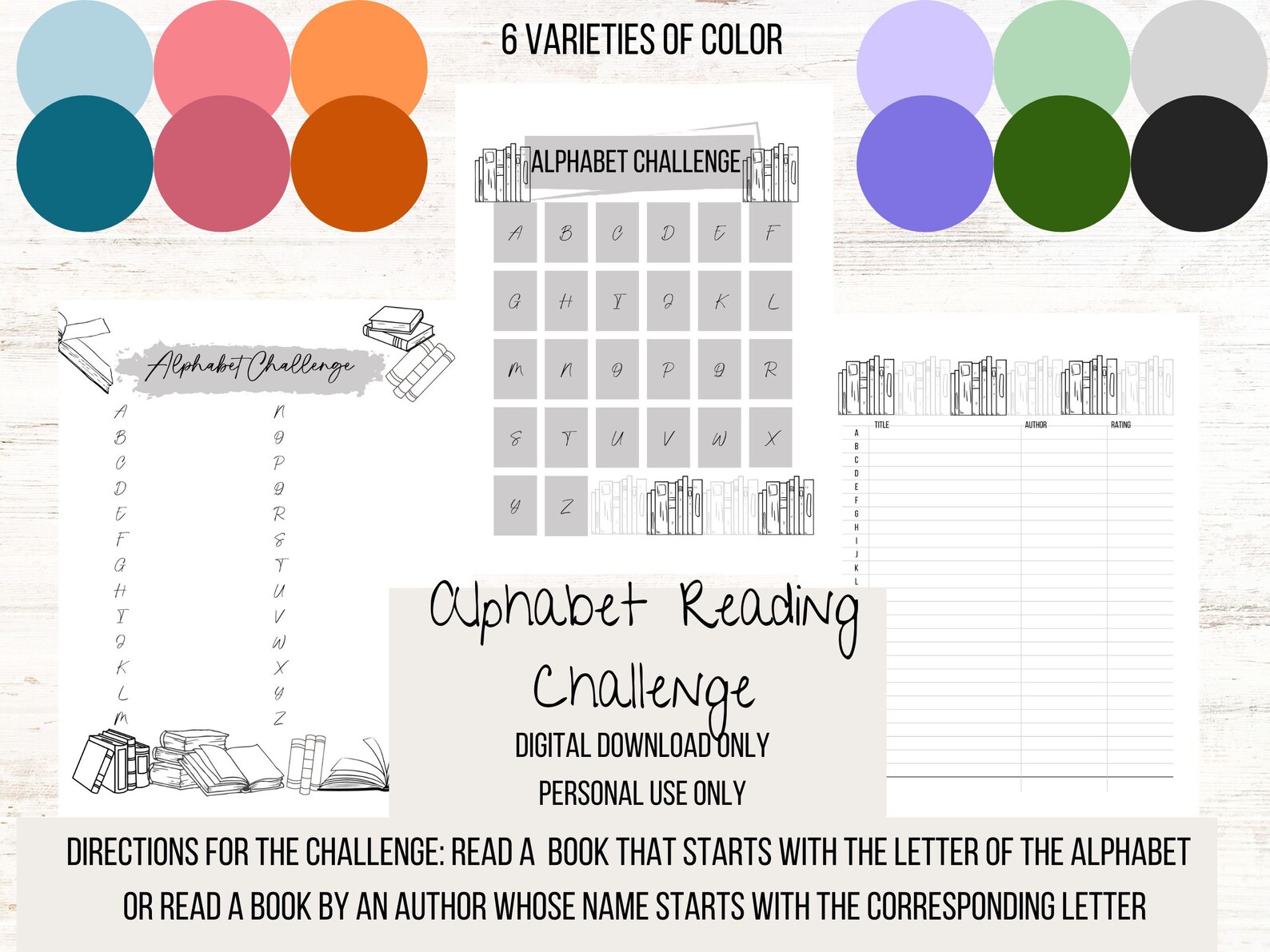 Printable Alphabet Reading Challenge- 3 Styles and 6 Colors- Reading ...