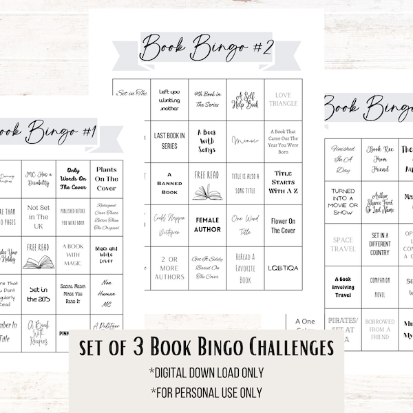 Set of 3 Book Bingos Reading Challenge Printable Reading Bingo Book ...