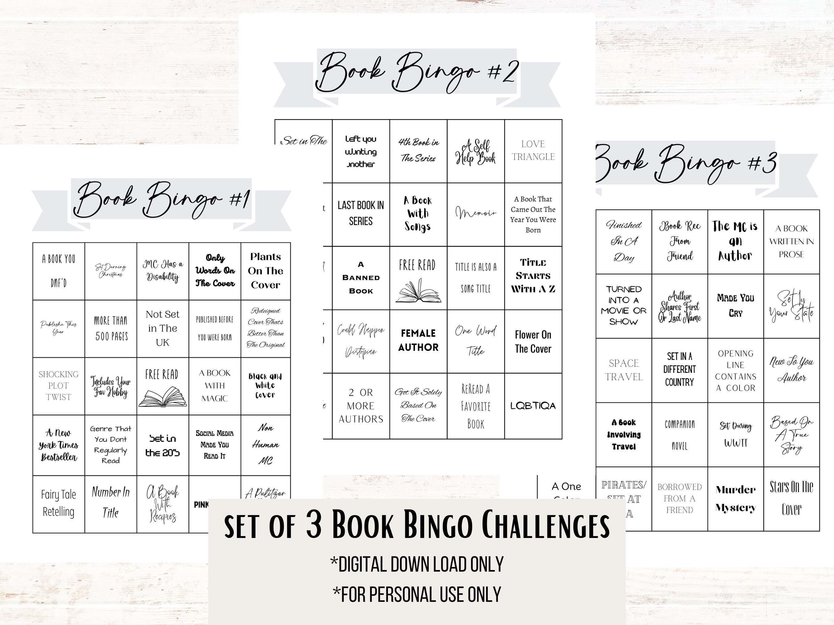 Set of 3 Book Bingos Reading Challenge Printable Reading Bingo Book ...