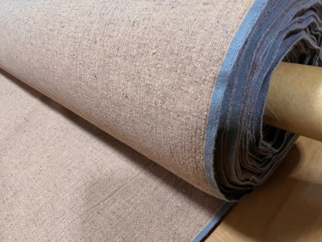 Dead Stock Cotton Pongee by the Yard, Japanese Brown Fabric With Green ...