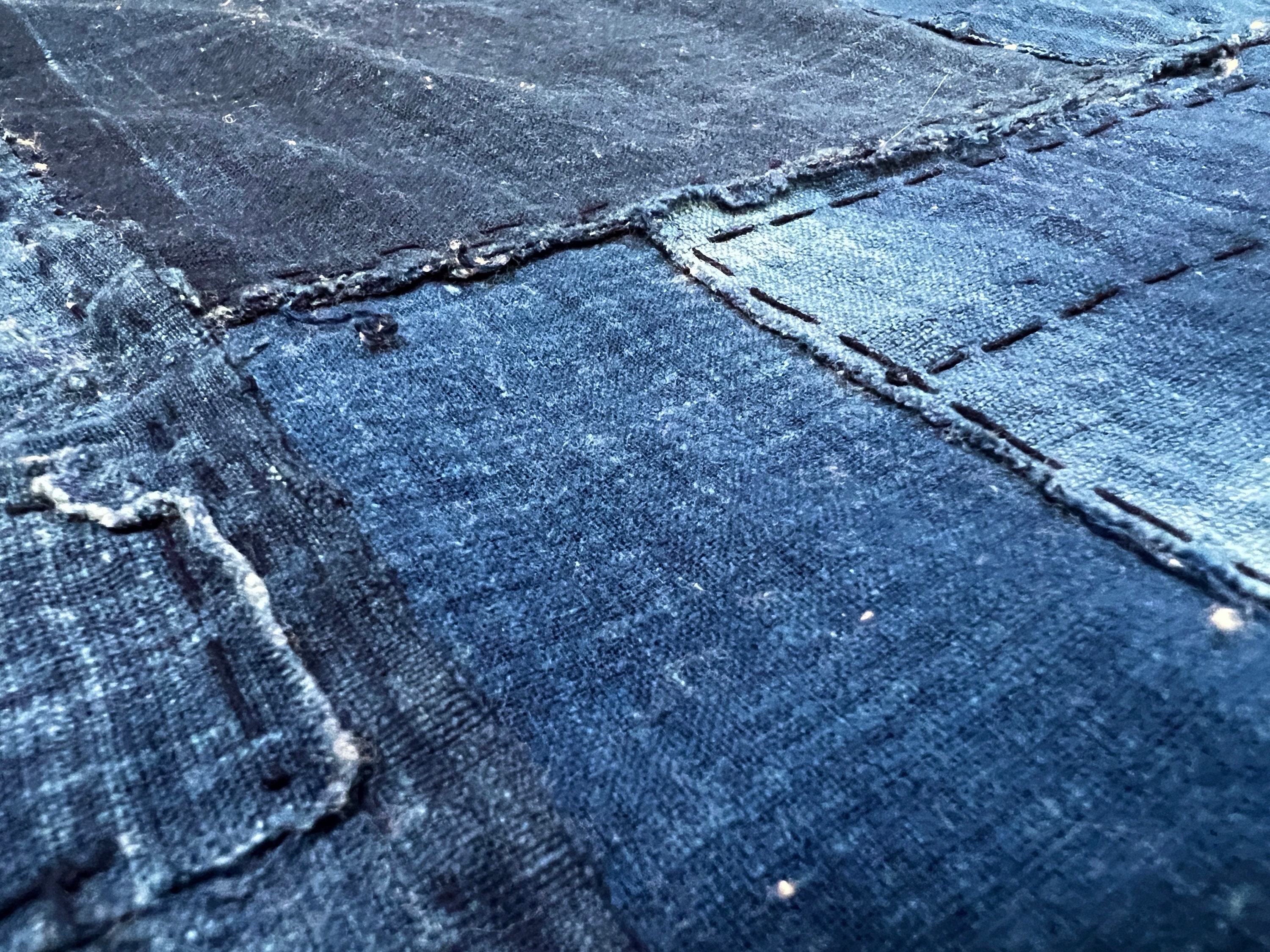 Japanese Vintage Big Boro Fabric, Indigo Cotton Indigo Solid Color ...