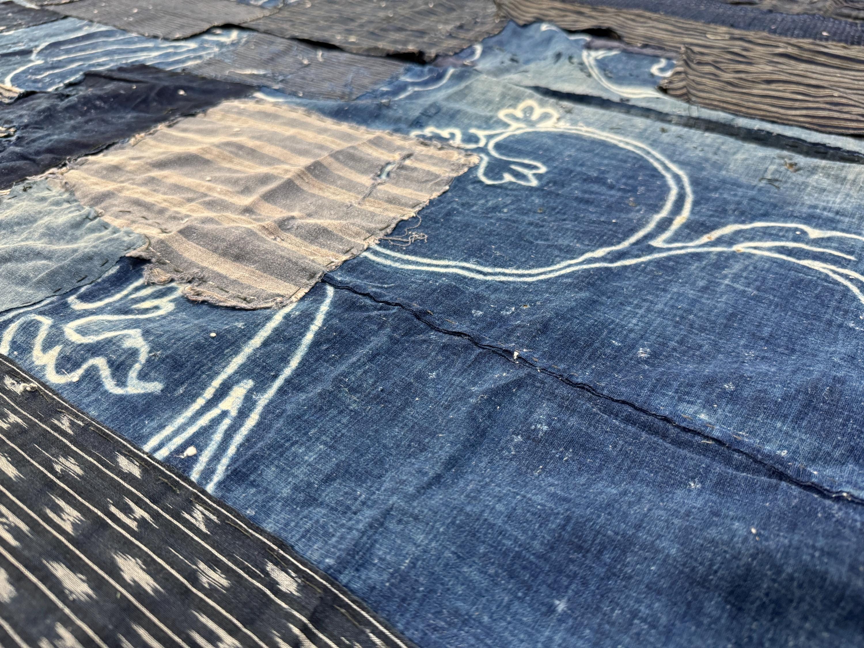 Indigo Tsutsugaki Boro Fabric, Japanese Vintage Textile - Etsy
