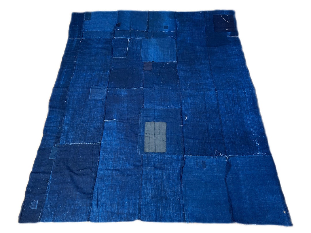 Japanese Vintage Big Boro Fabric, Indigo Cotton Indigo Solid Color ...