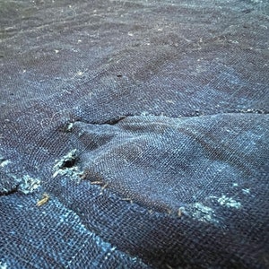 Japanese Vintage Big Boro Fabric, Indigo Cotton Indigo Solid Color ...
