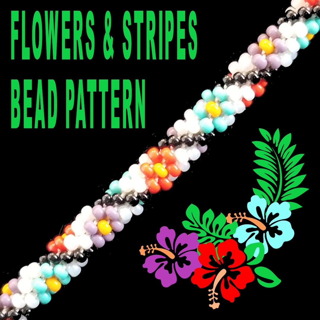 Kumihimo Bead Pattern: Flowers and Stripes, Multicolor Flower Bracelet ...