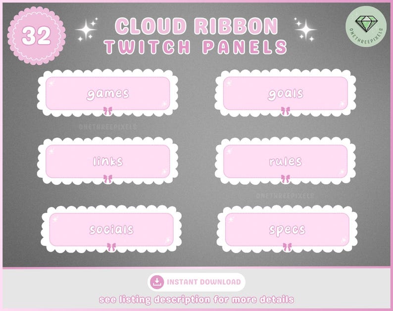 Pink Cloud Twitch Panels: Ribbon Stream Decoration (digital Download ...