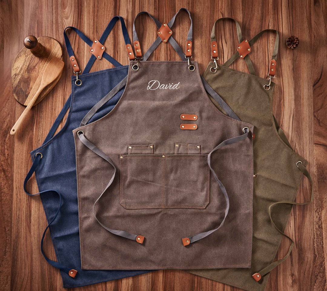 Personalized Bar Apron, Canvas Workshop Apron With Pockets, Custom Gift ...