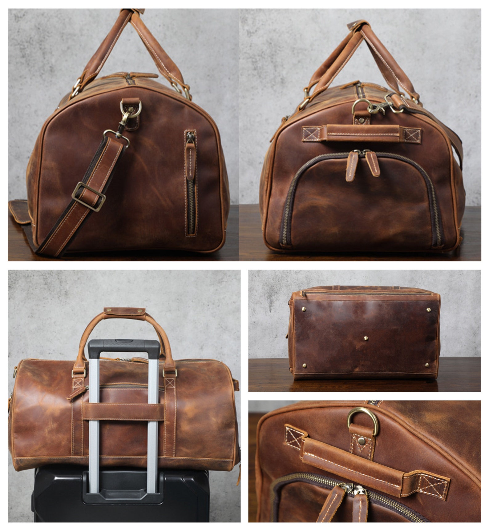 Personalized Travel Bag Men, Full Grain Leather Duffel Bag, Monogrammed ...