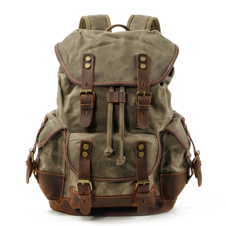Large Waterproof Unisex Travel Backpack Waxed Canvas Outdoor Backpack ...