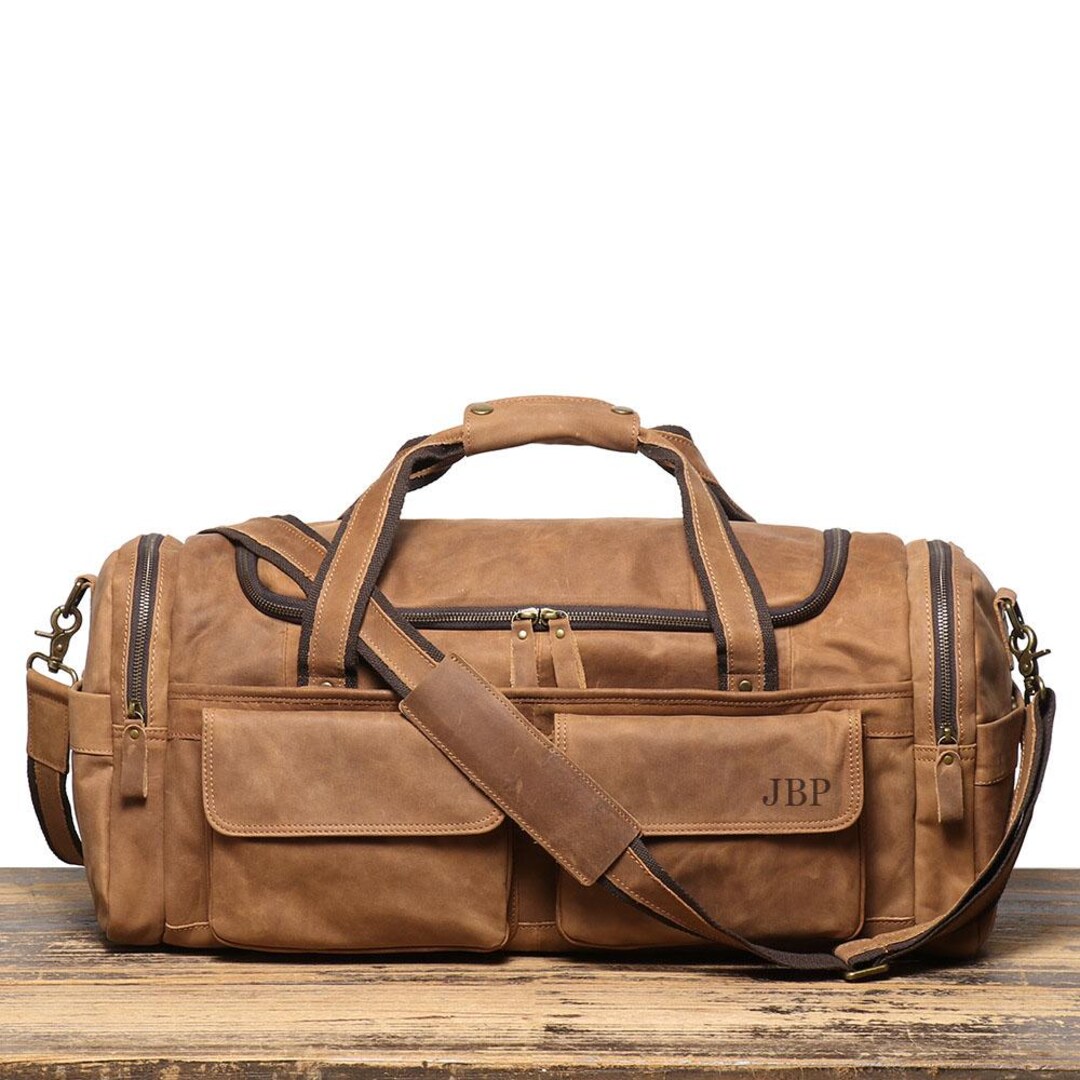 Personalized Leather Weekender Bag, Retro Style Duffel Bag, Custom ...