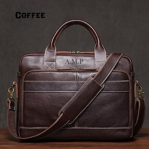 Personalized Leather Laptop Bag, Leather Work Bag With Compartments ...