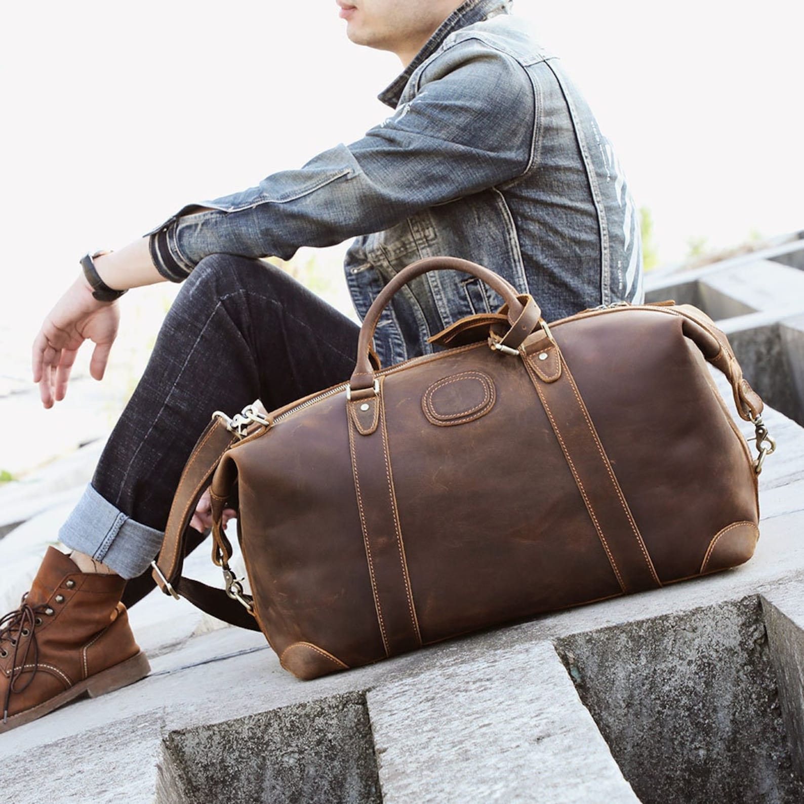 Handmade Leather Duffle Bag Personalized Large Weekender Bag Vacation ...