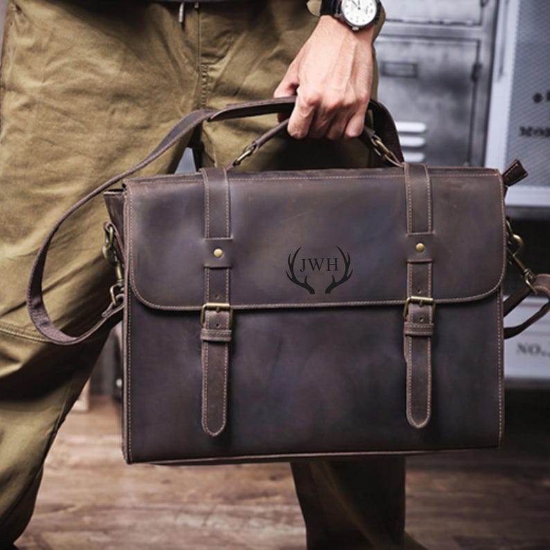 Customized Leather Briefcase, Anniversary Gift for Him, Handmade ...