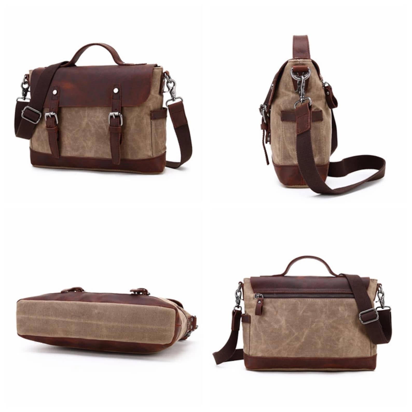 Monogrammed Waxed Canvas Messenger Bag Mens Canvas Leather Briefcase ...