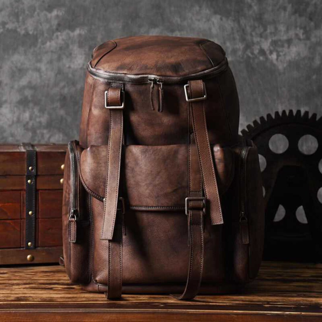 Handmade Distressed Leather Backpack, Oversized Backpack, Weekend ...